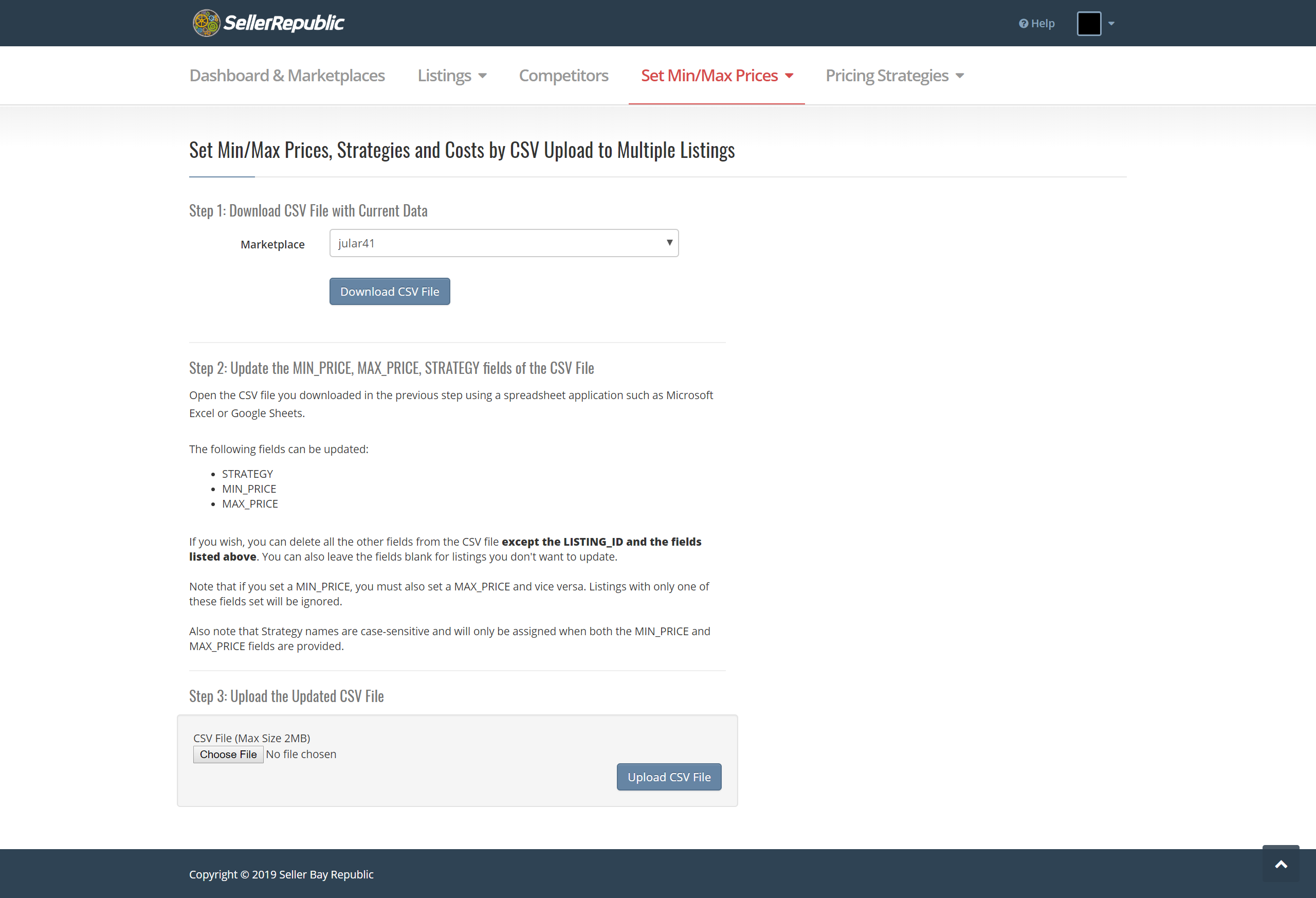 Set Min and Max Prices | Seller Bay Republic